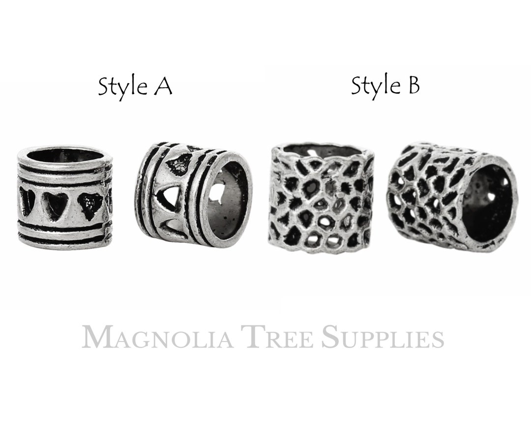 Antique Silver Tube Spacer Bead: Heart or Bali Design (7mm/8mm, 10 ...