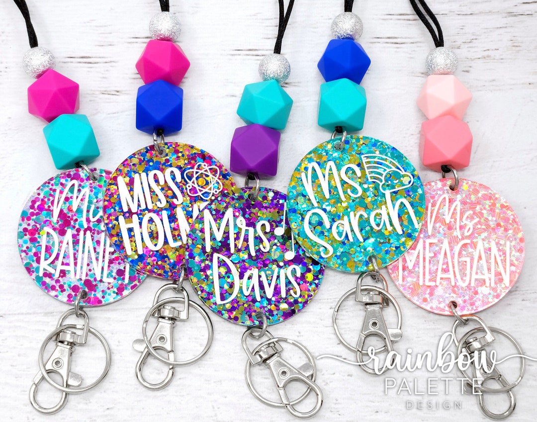 Confetti Glitter Personalized Teacher Lanyard, Engraved Teacher Lanyard ...