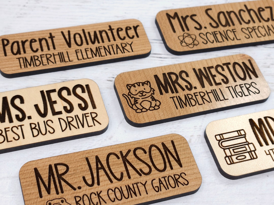 Personalized Engraved Wood Name Tag, Magnetic Name Badge, Teacher Name ...