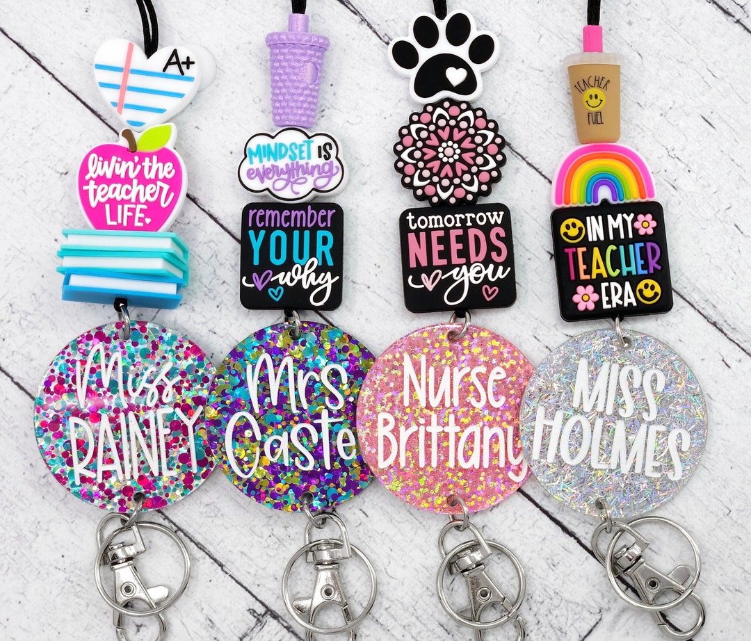 Personalized Teacher Lanyard, 3 Focal Acrylic Lanyard, Engraved Teacher ...
