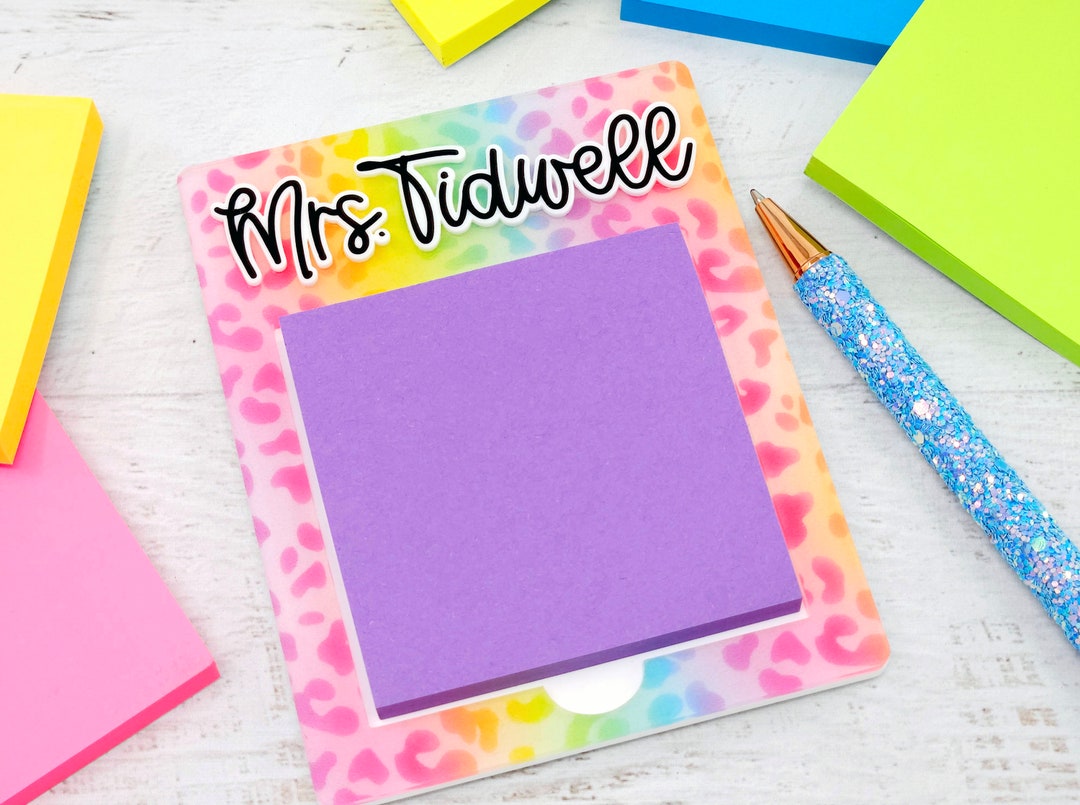Rainbow Leopard Print Sticky Note Holder, Teacher Appreciation Gift ...