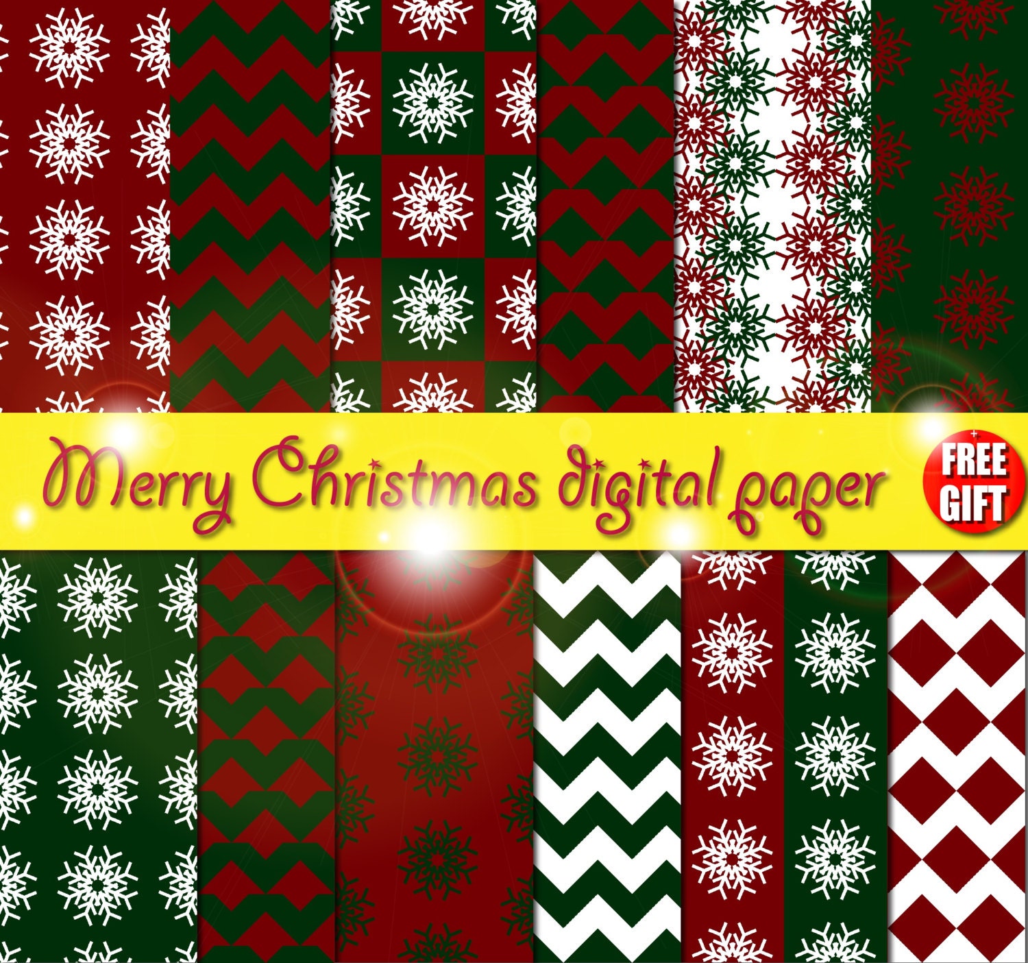 Christmas Digital Paper Red Snowflake Christmas Ornament | Etsy