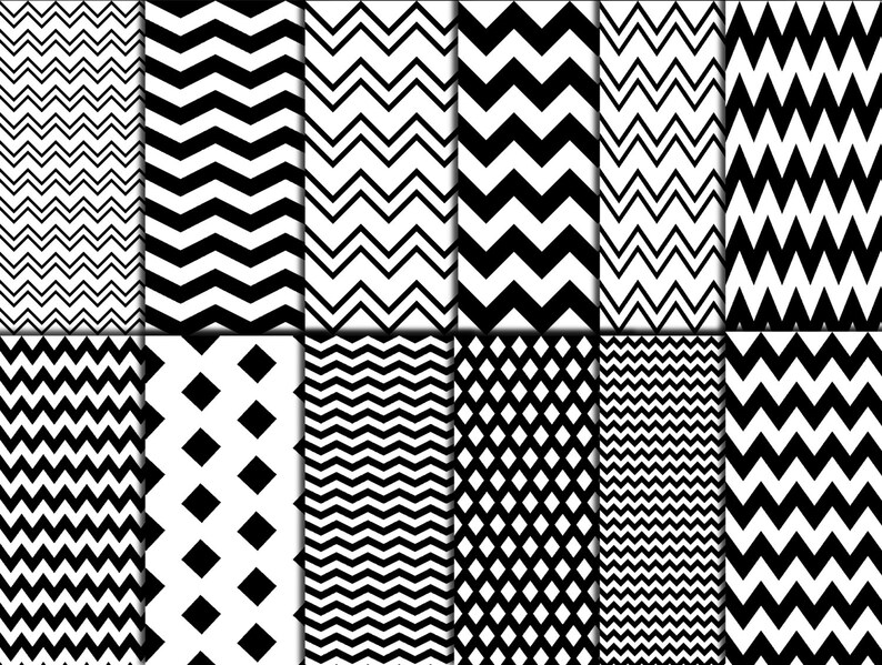 Classic Black and White Chevron Digital Paper Black and White Prints ...