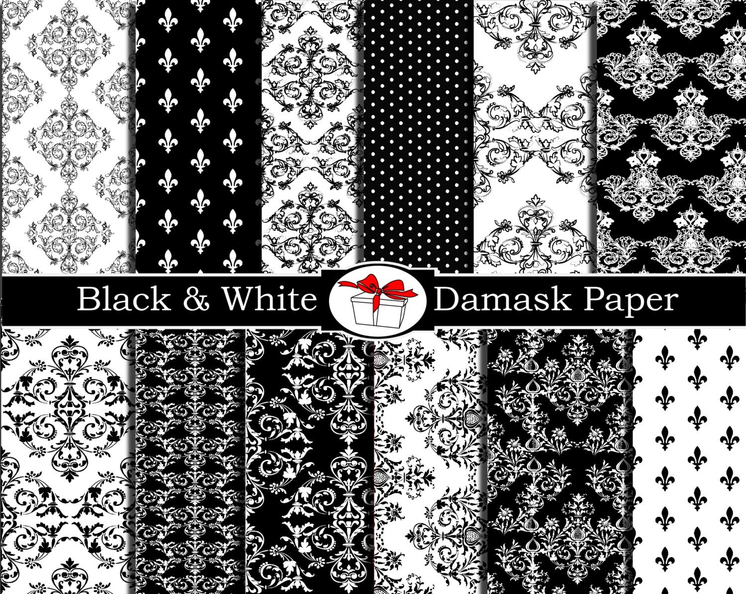 Scrapbook Paper Black And White Damask