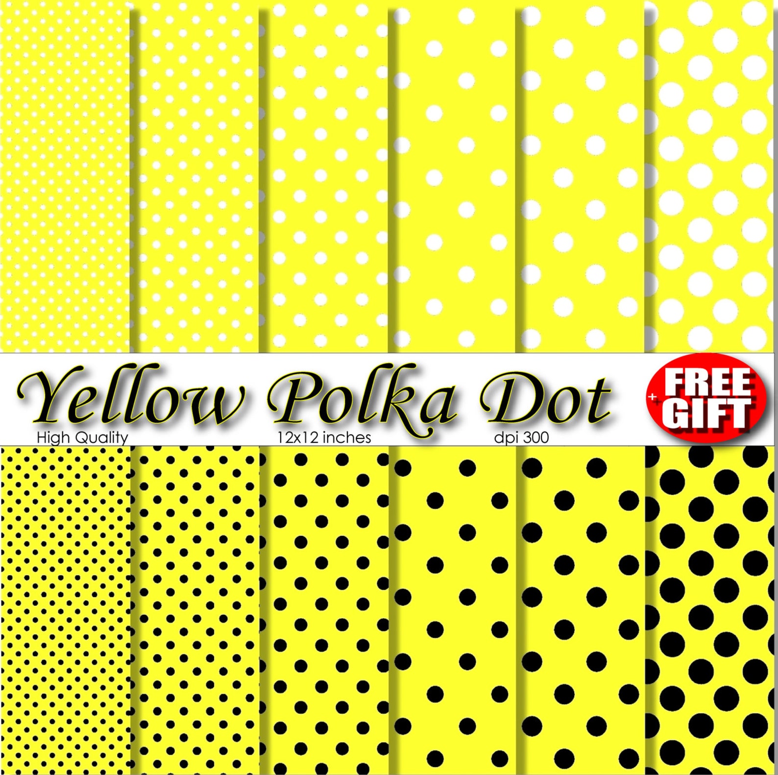 Yellow Polka Dot Digital Paper Scrapbook Kit Yellow Decor 12x12 Premade ...