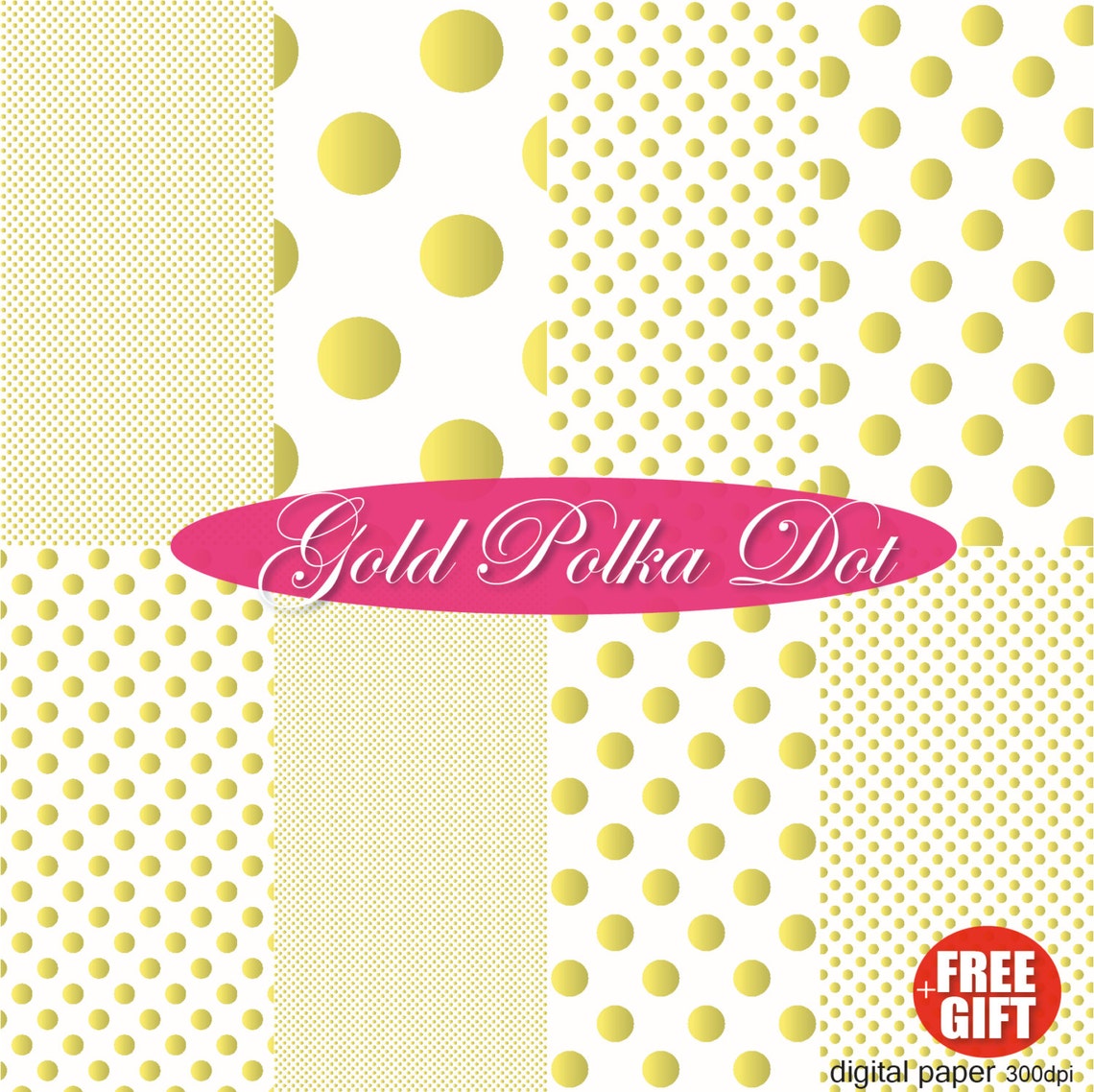 Gold Polka Dot Digital Paper Gold Decor Gold Print Clipart Gold Party ...