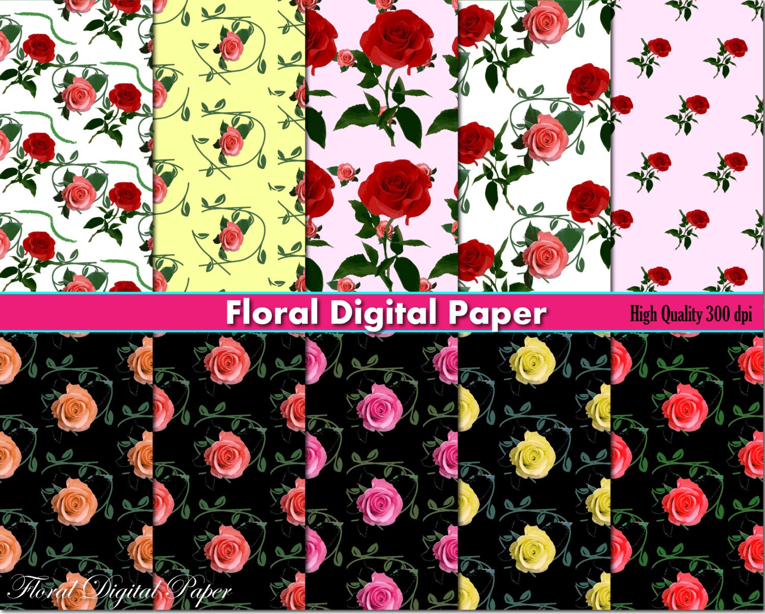 Rose Digital Paper Floral Fabric Prints Flower Digital Paper | Etsy