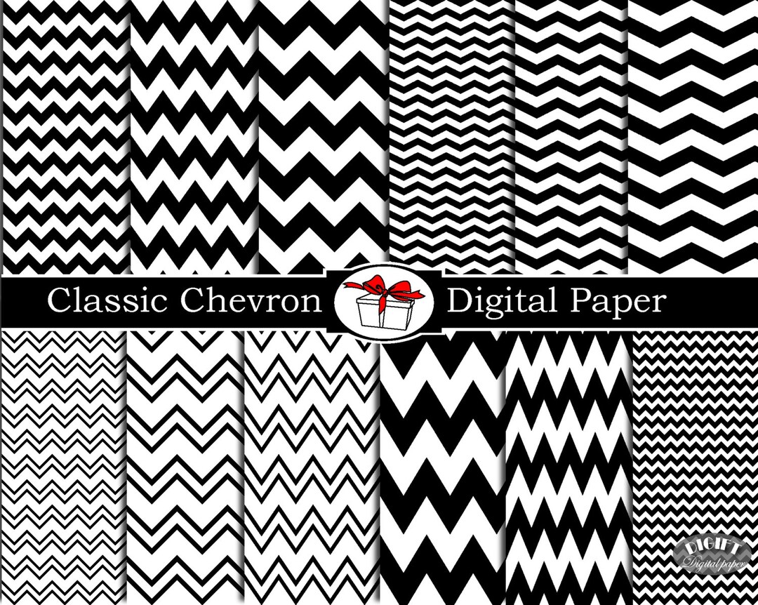 Classic Black and White Chevron Digital Paper Black and White Prints ...