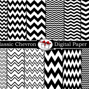 Classic Black and White Chevron Digital Paper Black and White Prints ...
