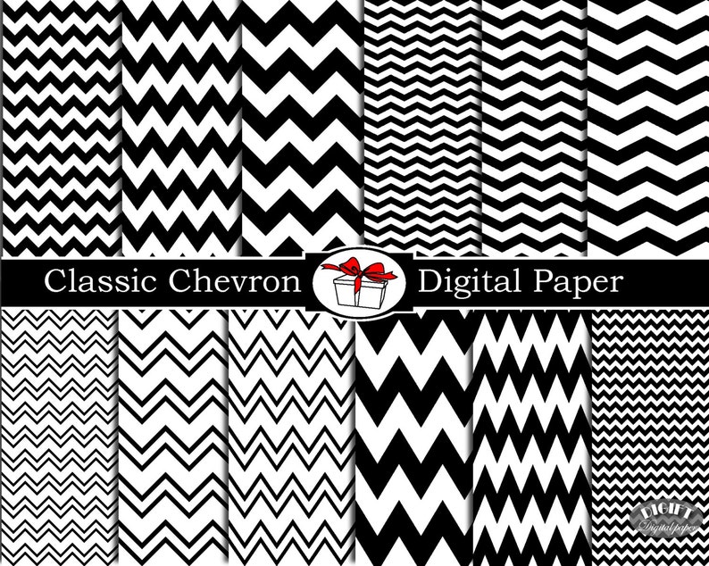 Classic Black and White Chevron Digital Paper Black and White Prints ...