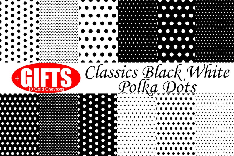 Classic Black and White Polka Dot Digital Paper Scrapbook Printable ...