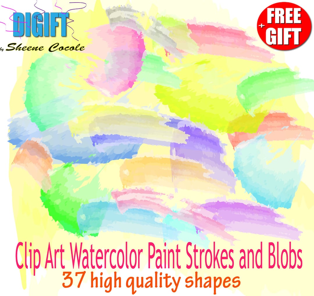 Digital Watercolor Clipart Paint Strokes Blobs Shapes Scrapbooking Clip ...
