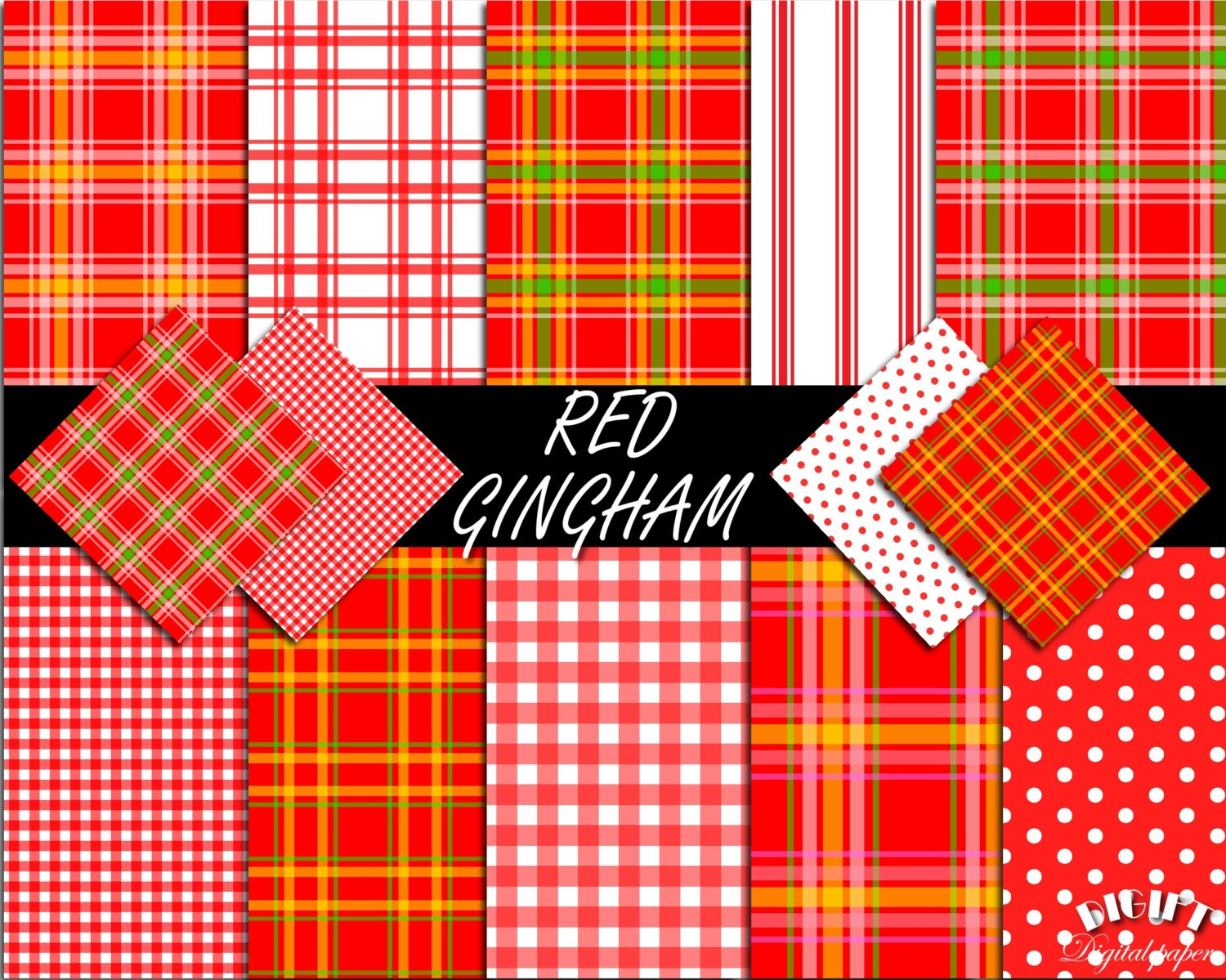 Red Gingham Digital Paper Square Decal Red Gingham Party Red Gingham ...