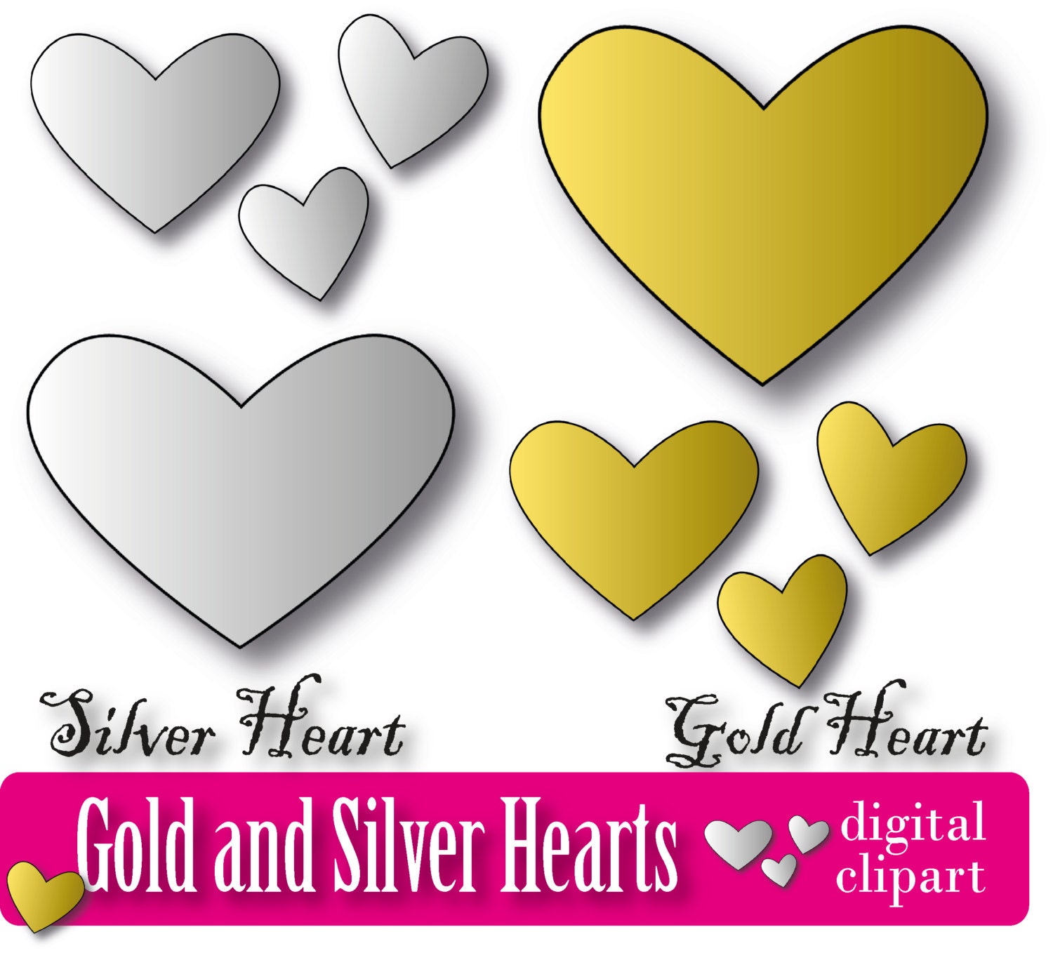 Silver and Gold Heart Digital Paper Clipart Silver Heart Scrapbook ...
