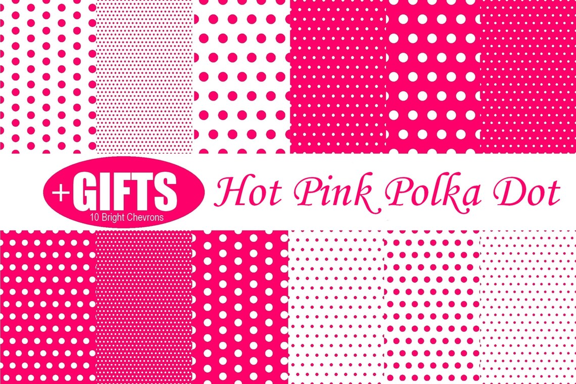Hot Pink Polka Dot Hot Pink Digital Paper HOT PINK Decor Pink ...