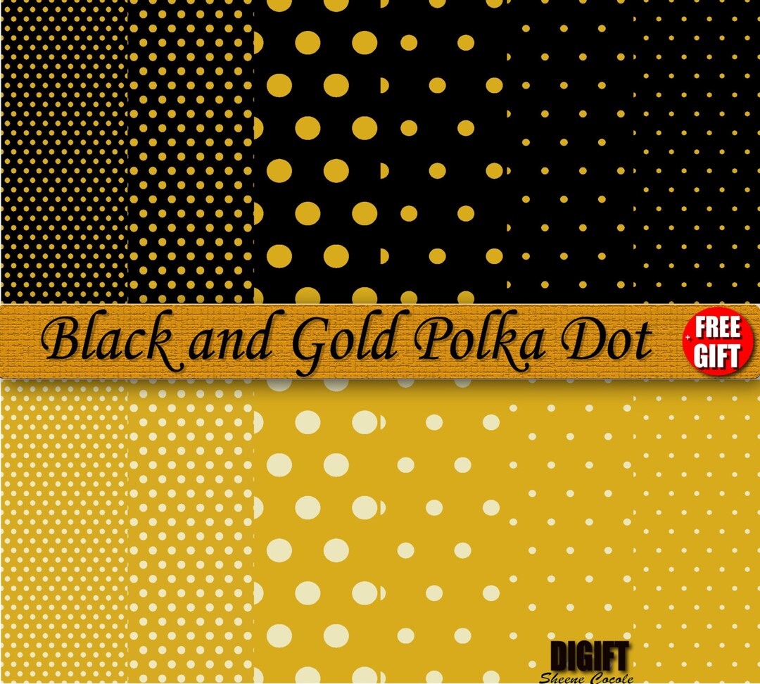 Black and Gold Polka Dot Digital Paper Clipart Background Gold Polka ...