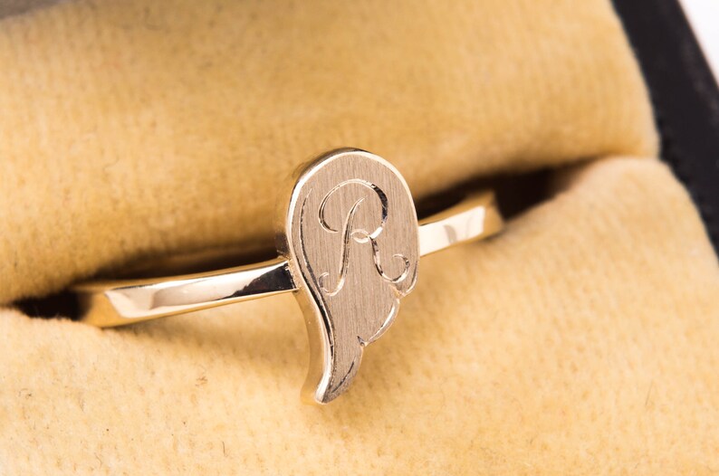 Letter R Signet Ring Angel Wing Signet Ring Angel Wing - Etsy