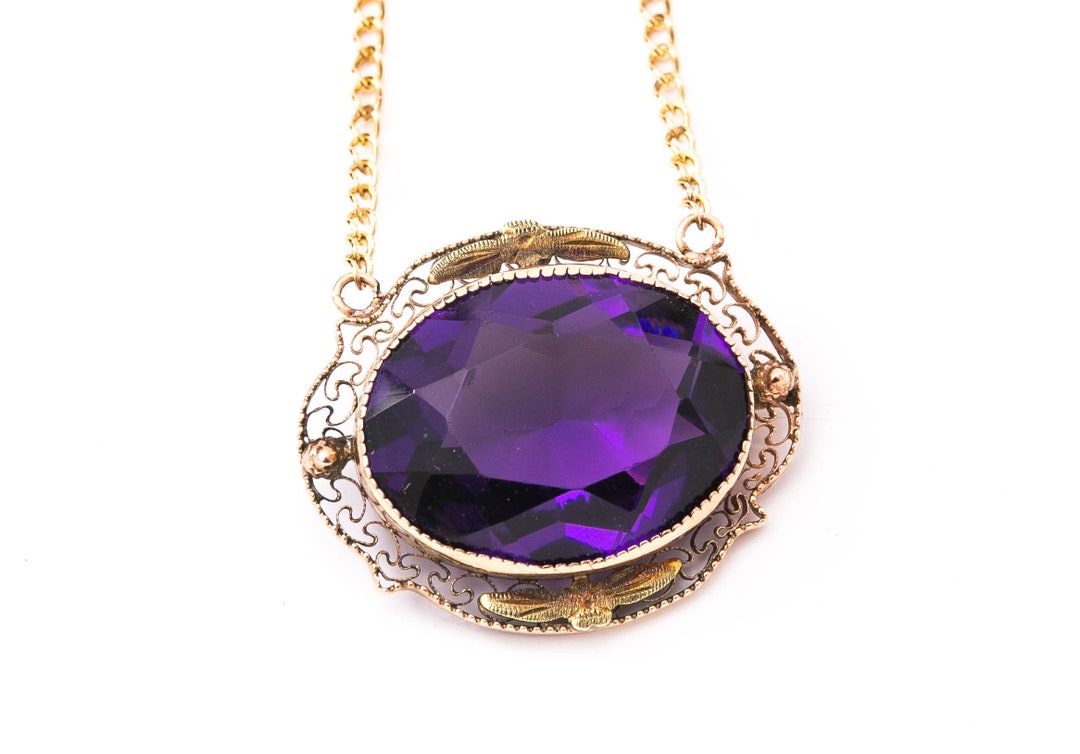 Vintage Imitation Amethyst Necklace - Yellow Gold Imitation Amethyst ...