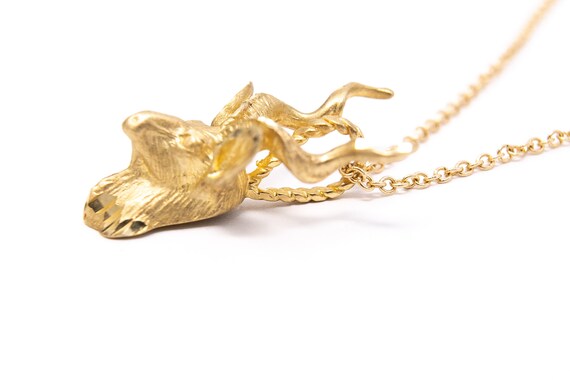 Antique Sold Gold Elk Head Pendant 14k Yellow Gold - Gem