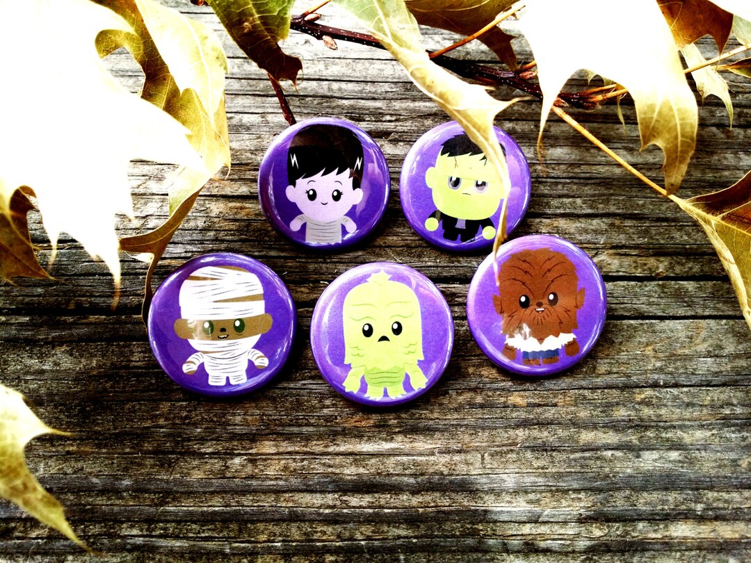Cute, Monsters, Halloween, Mummy, Frankenstein, Wolfman, 5 Pack 1.25 ...
