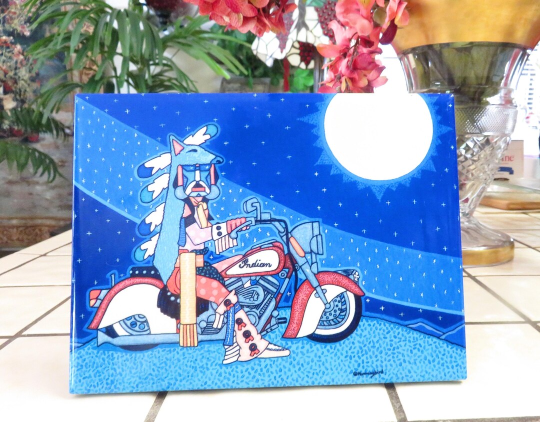 Decorative Indian Motorcycle Hippie Tile - Etsy