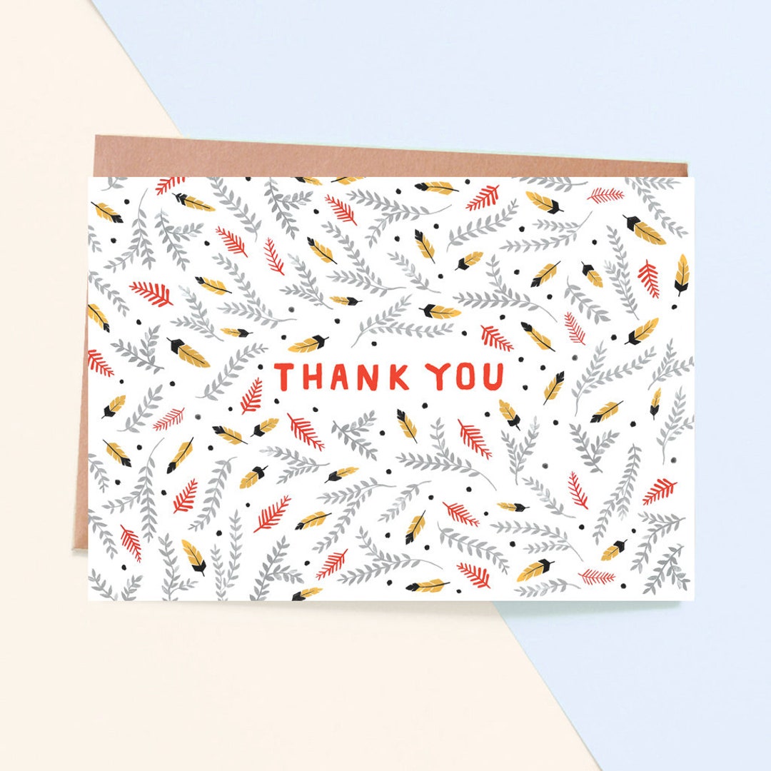 Feather Pattern Thank You Card - Etsy