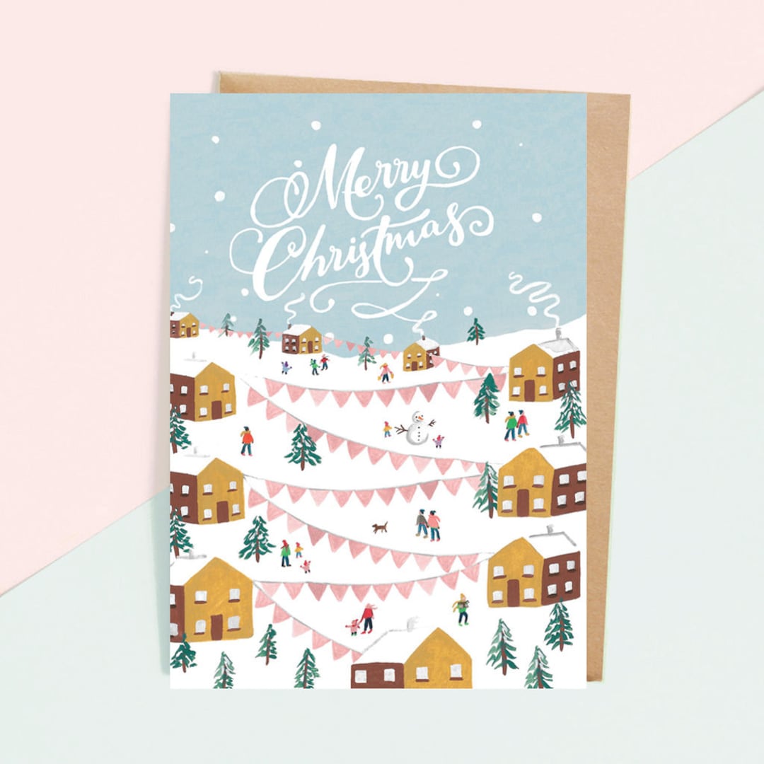 Snowy Village Christmas Greeting Card - Etsy