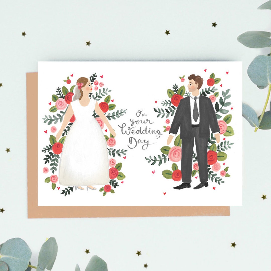 Floral Wedding Couple Greeting Card - Etsy