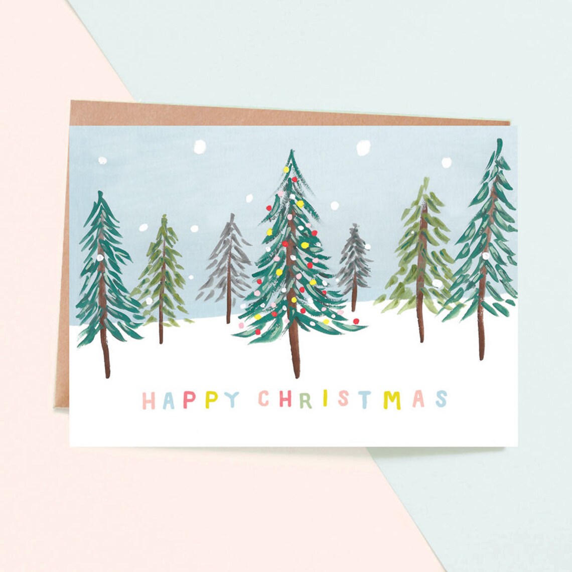 Woodland Trees Christmas Greeting Card - Etsy