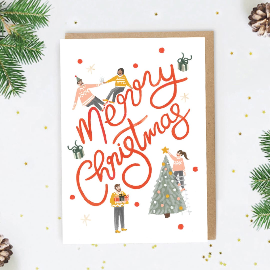 Decorating the Tree Christmas Greeting Card - Etsy