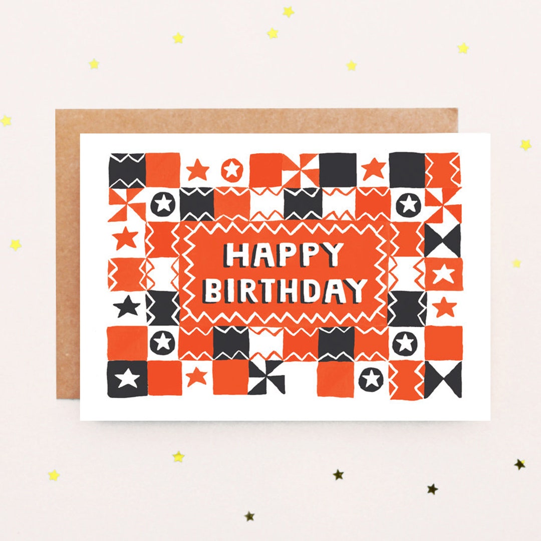 Folk Quilt Pattern Birthday Card - Etsy