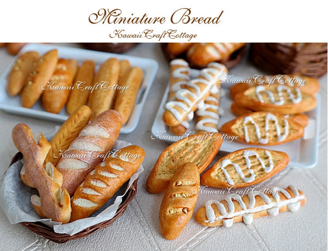 6 Miniature Bread Food Bakery Bun Baguette Dolls Fake Clay Food Mini ...