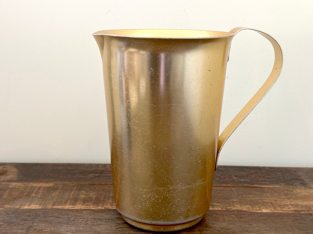 Vintage Sunburst Rose Gold Metal Pitcher - Vintage Aluminum Pitcher ...