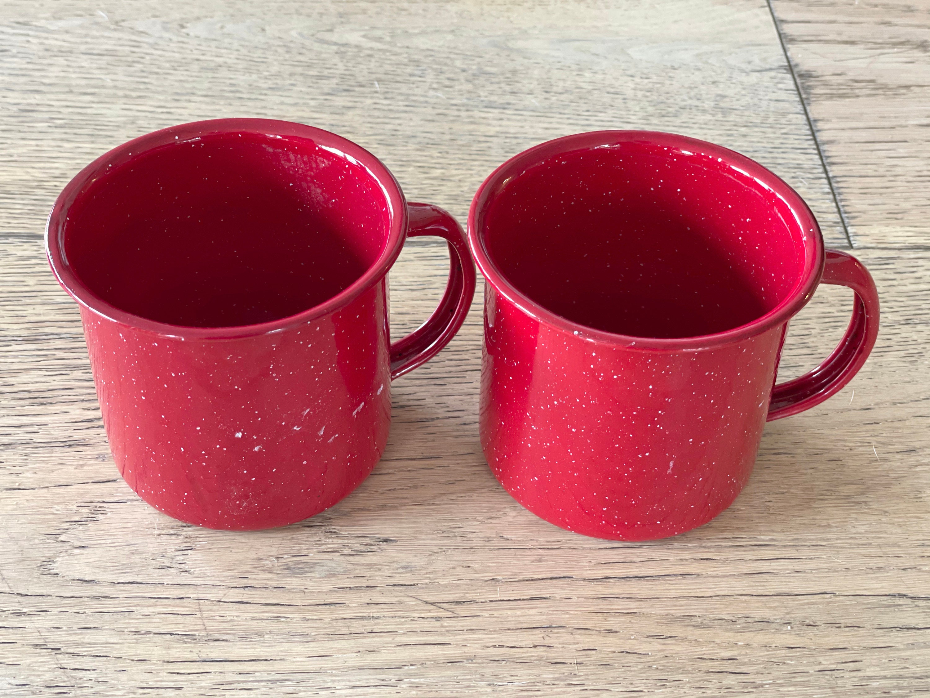 Two Red Speckled Enamelware Mugs 12 ounce | Etsy