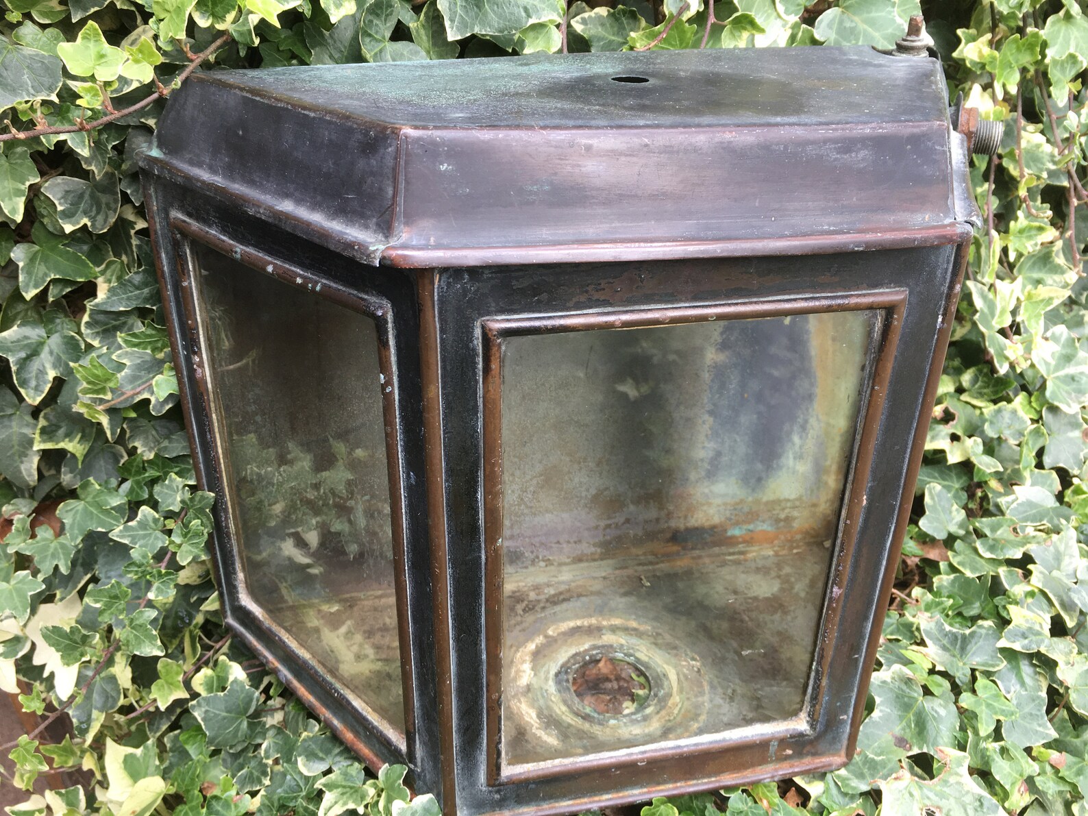 Sorry Sold SOLD Antique Copper and Glass Toilet Cistern Tryptic Glass ...