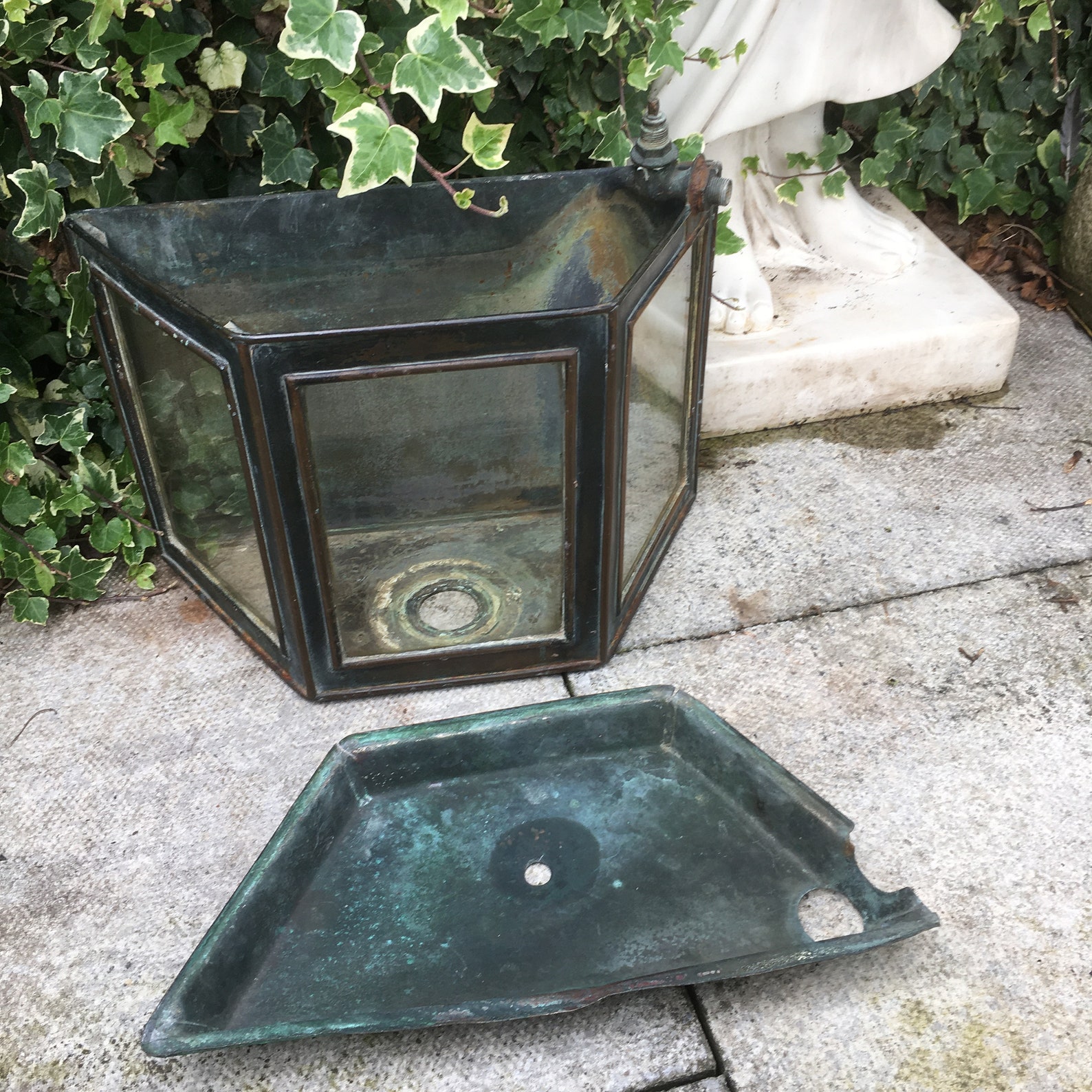 Sorry Sold SOLD Antique Copper and Glass Toilet Cistern Tryptic Glass ...