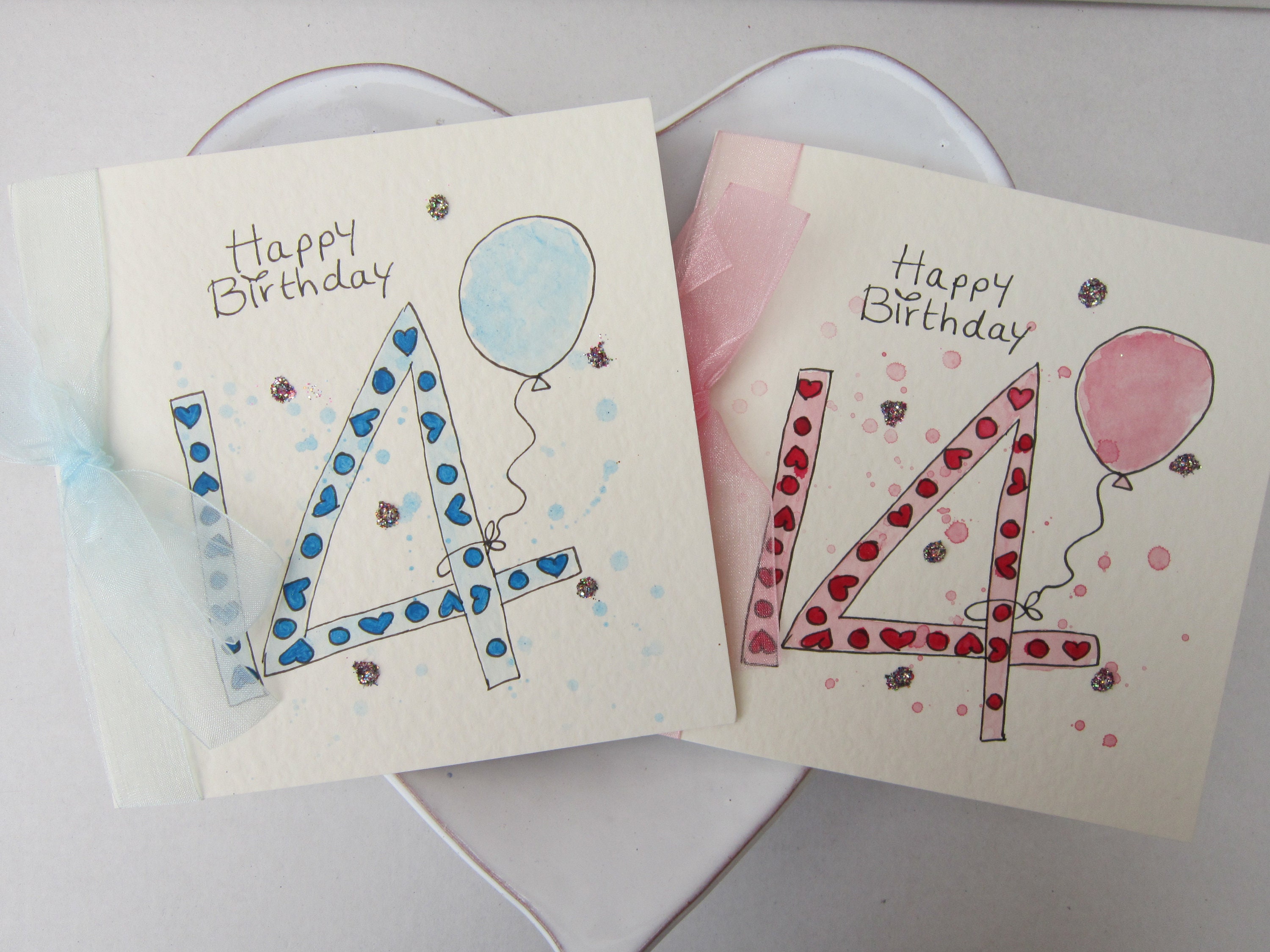 14th Birthday, Watercolour Card, 14th Birthday Card, Hand Painted Card ...