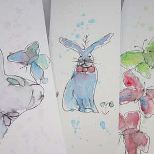 Bookmarks, Set of 3, Watercolour Original, Bunny Rabbits, Butterfly ...
