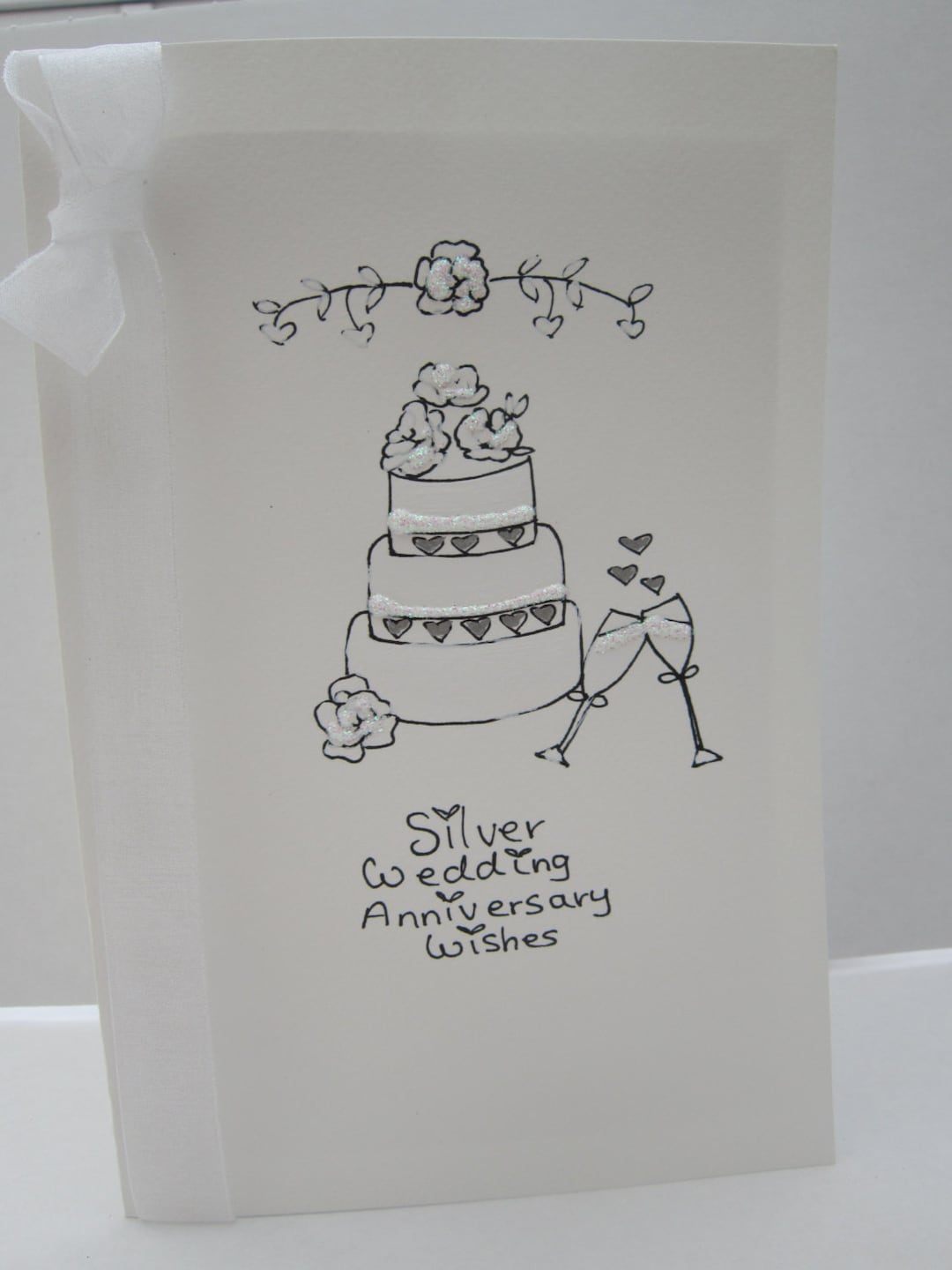 Silver Wedding, Hand Painted Card, Large Card, 25th Anniversary, Mum ...