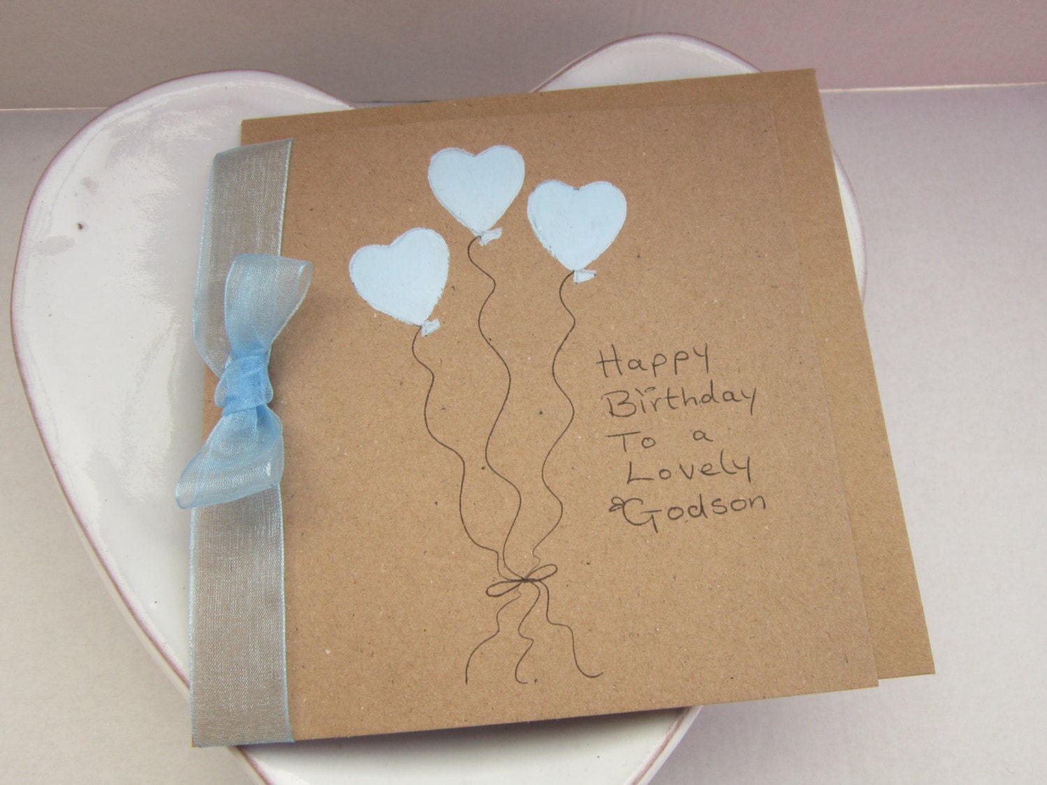 Godson Card Handpainted Card Blue Hearts Card for Godson - Etsy UK