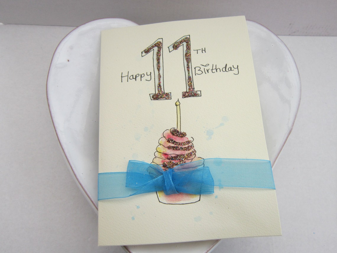 11th birthday card watercolour card birthday cards | Etsy