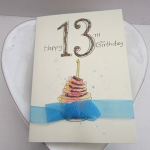 13th Birthday Card, Watercolour Card, Birthday Cards, Personalise ...