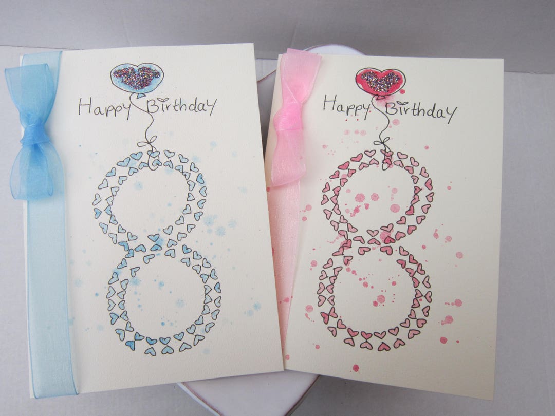 8th Birthday, Watercolour Card, Personalise, 8th Birthday Card, Hand ...