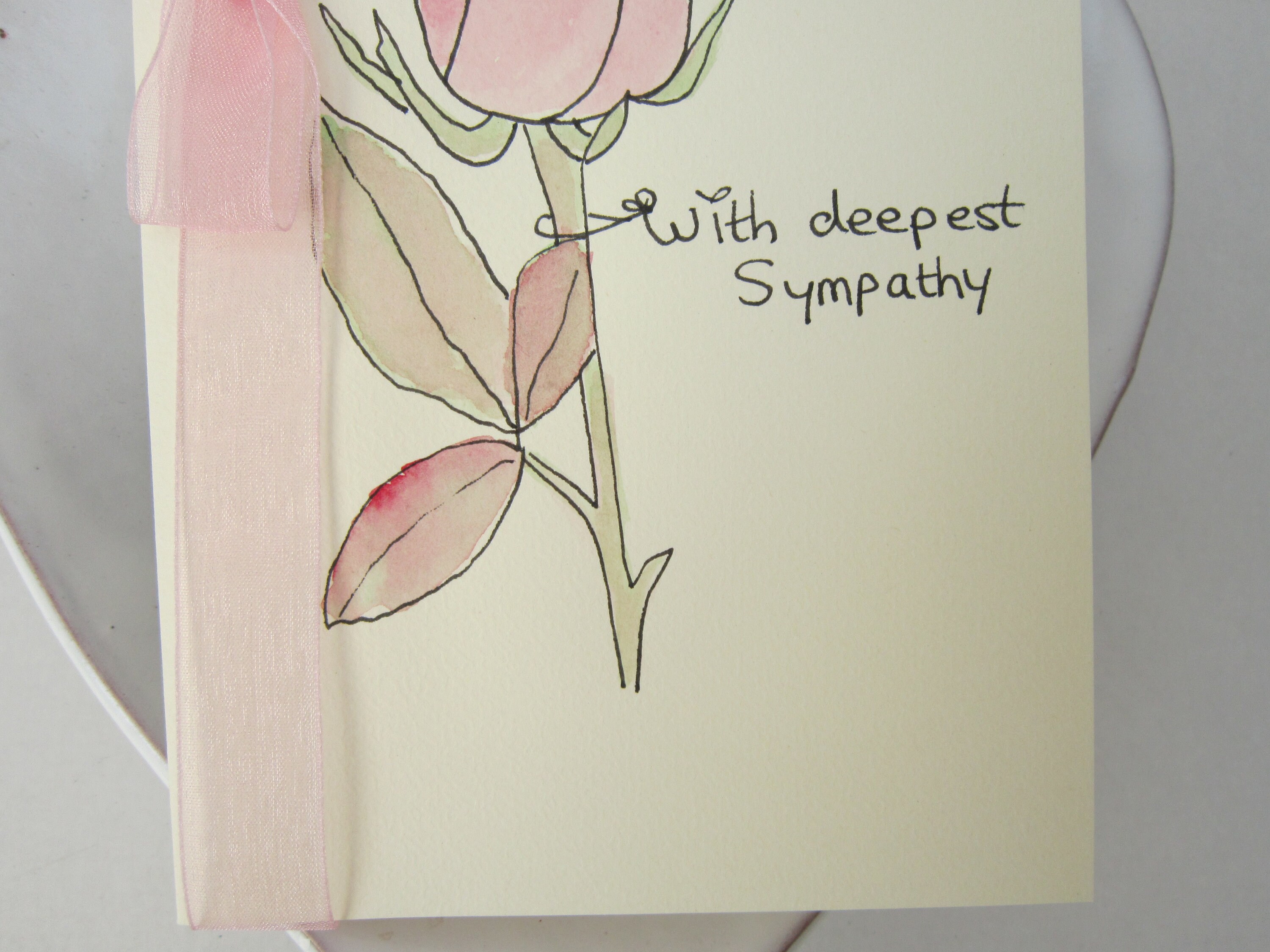 Watercolour Card Pink Rose Sympathy Card Condolences Card - Etsy