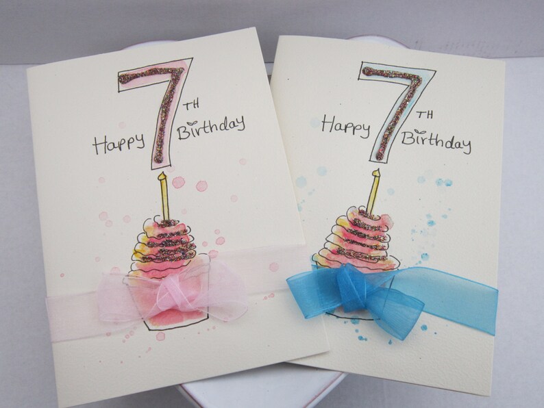 7th Birthday Card Watercolour Card Birthday Cards | Etsy