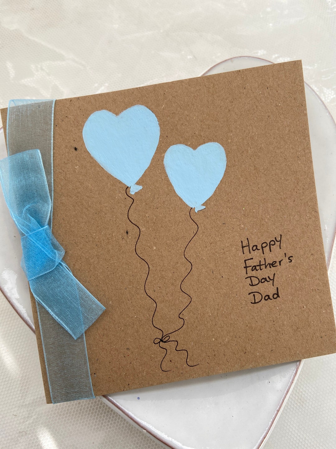 Hearts, Fathers Day Card, Hand Painted Card, Handmade Card, Fathers Day ...