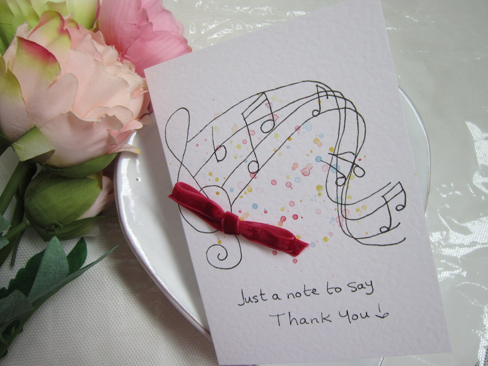 Thank You Card, Watercolour Card, Musical Notes Card, Handmade Card, to ...
