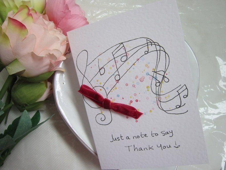 Thank You Card, Watercolour Card, Musical Notes Card, Handmade Card, to ...