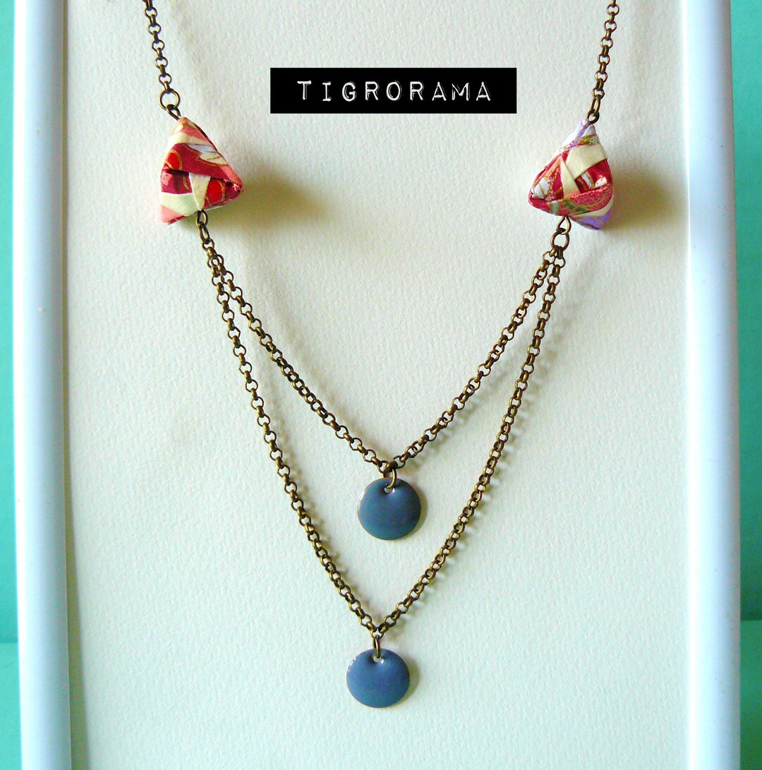 Japanese Paper Diamond Origami Necklace and Lilac Enamelled Pellets - Etsy