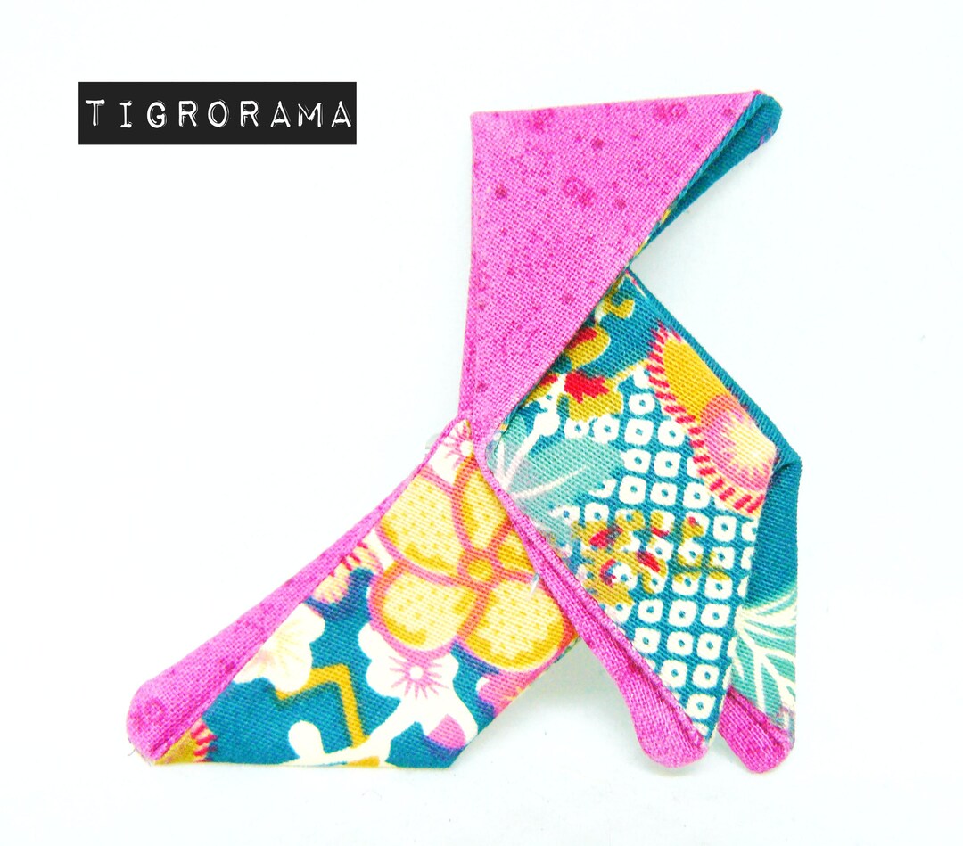 Origami Brooch Hen Japanese Fabric Purple, Raspberry Pink and Petrol ...